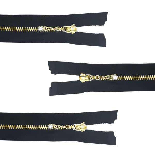 Ziper de Metal Dourado Destacável - pacote com 10 unidades - Preto